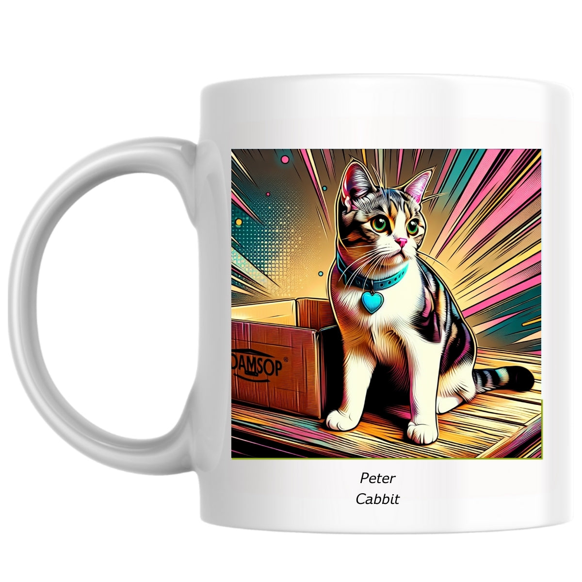 𝘗𝘦𝘵𝘦𝘳 𝘊𝘢𝘣𝘣𝘪𝘵 the Magnificent: Pop Art Coffee Mug – Praise My Pet!